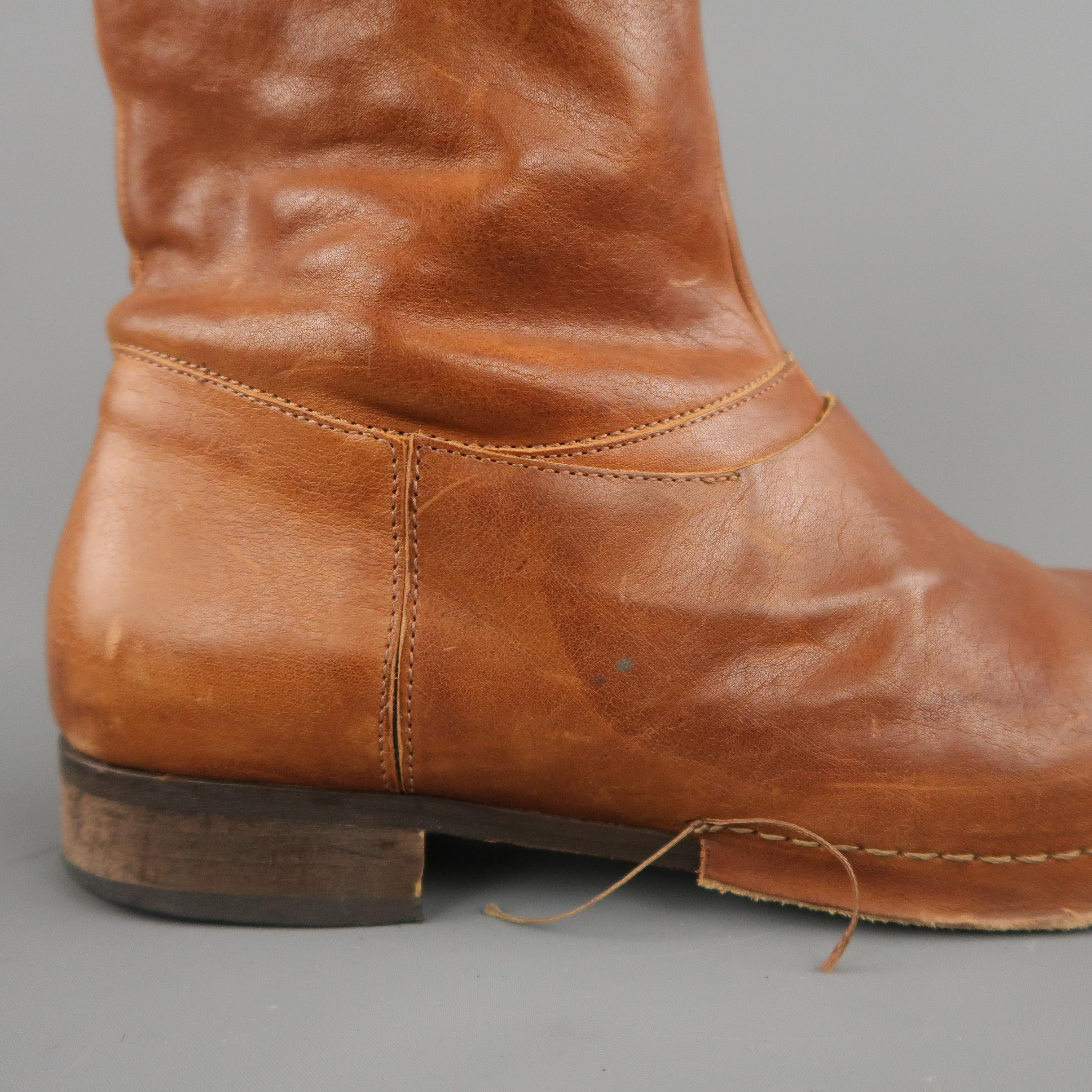 COLLECTION PRIVEE? Size 10 Tan Distressed Leather Ankle Boots at 1stDibs