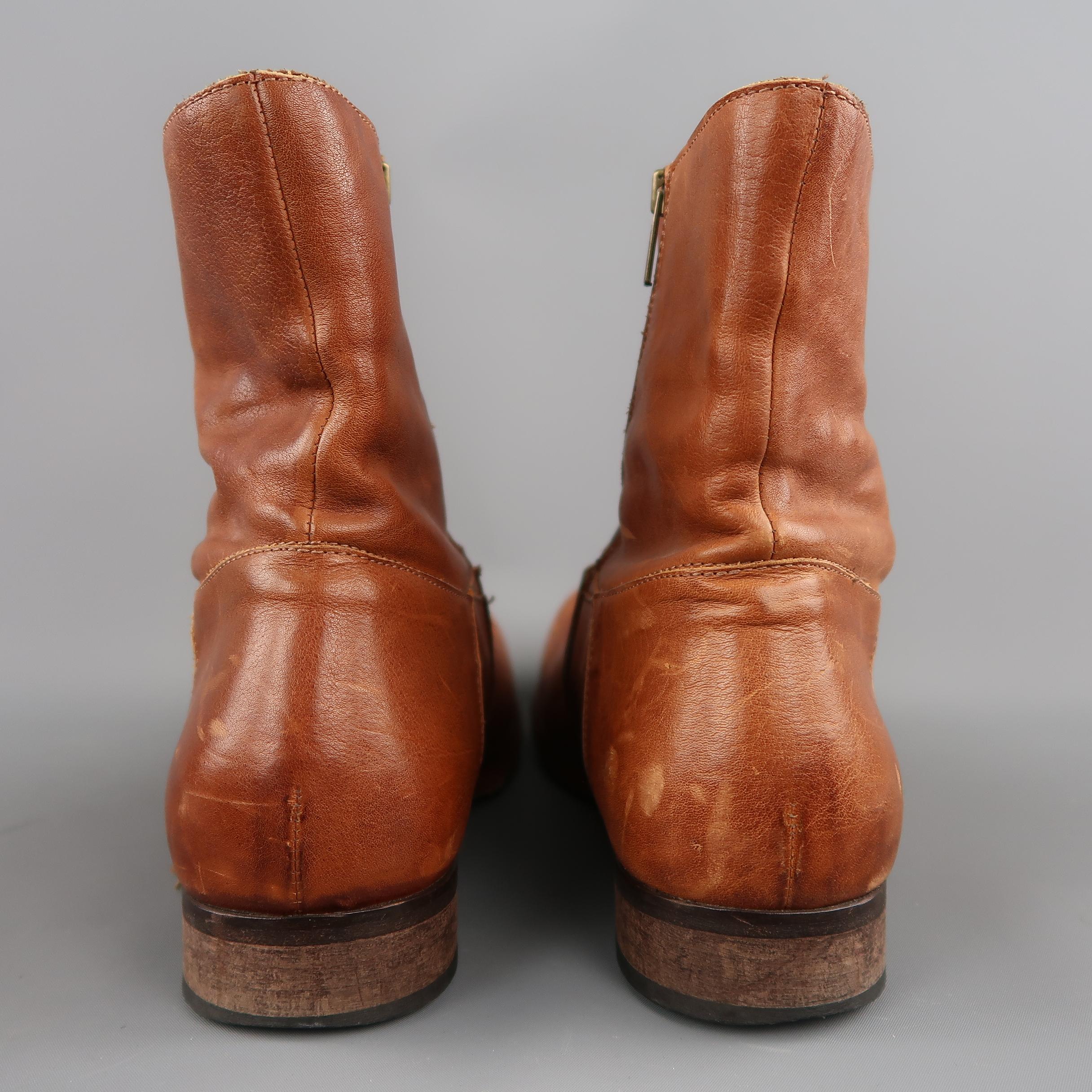 COLLECTION PRIVEE? Size 10 Tan Distressed Leather Ankle Boots at 1stDibs