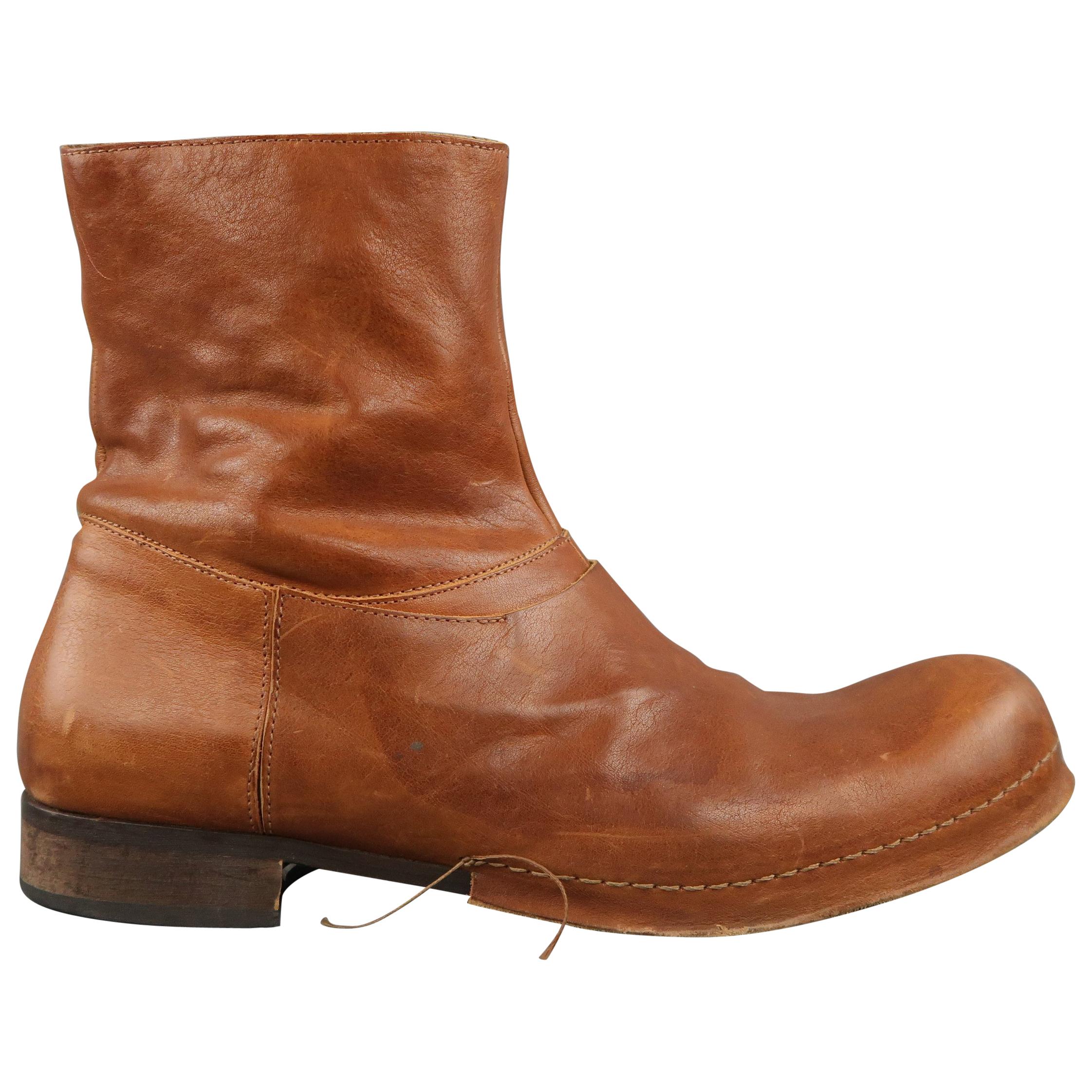 COLLECTION PRIVEE? Size 10 Tan Distressed Leather Ankle Boots at 1stDibs