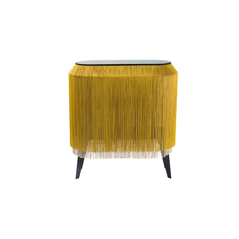 Yellow Gold Fringe Side Table Nightstand Made in France For Sale at 1stDibs