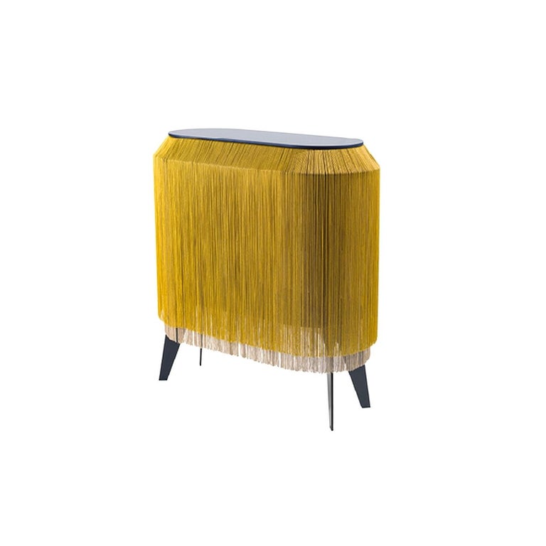 Yellow Gold Fringe Side Table Nightstand Made in France For Sale at 1stDibs