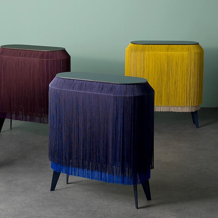 Yellow Gold Fringe Side Table Nightstand Made in France For Sale at 1stDibs