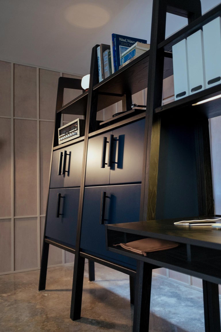 Collector Cabinet in Blackened Ashwood with Blue Lacquered Storage ...