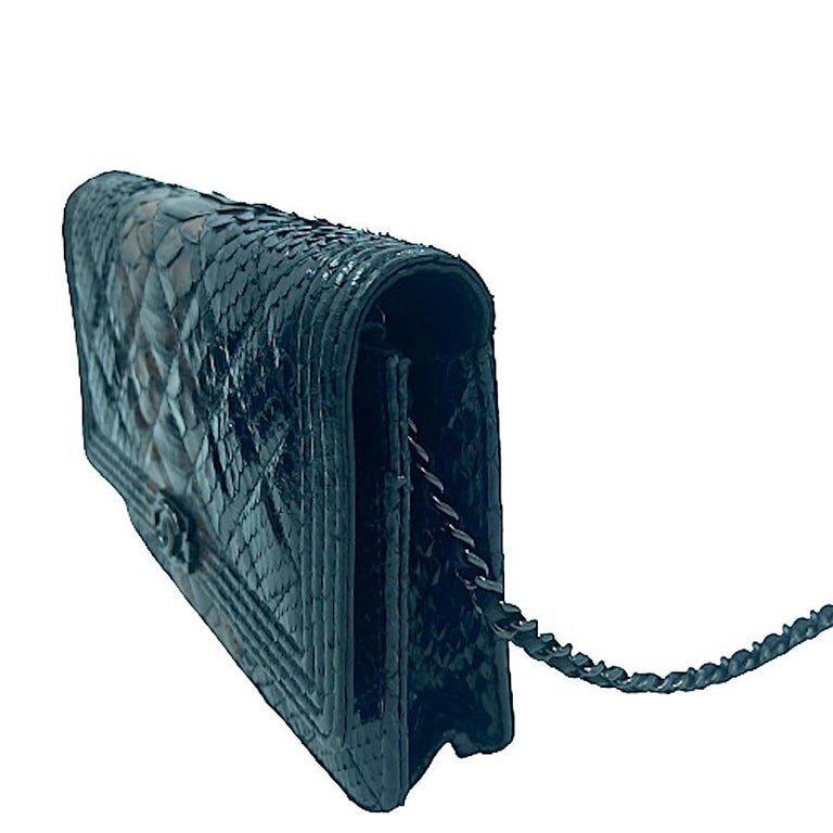 Collector CHANEL Wallet on Chain Bag in Black Python Leather For Sale ...