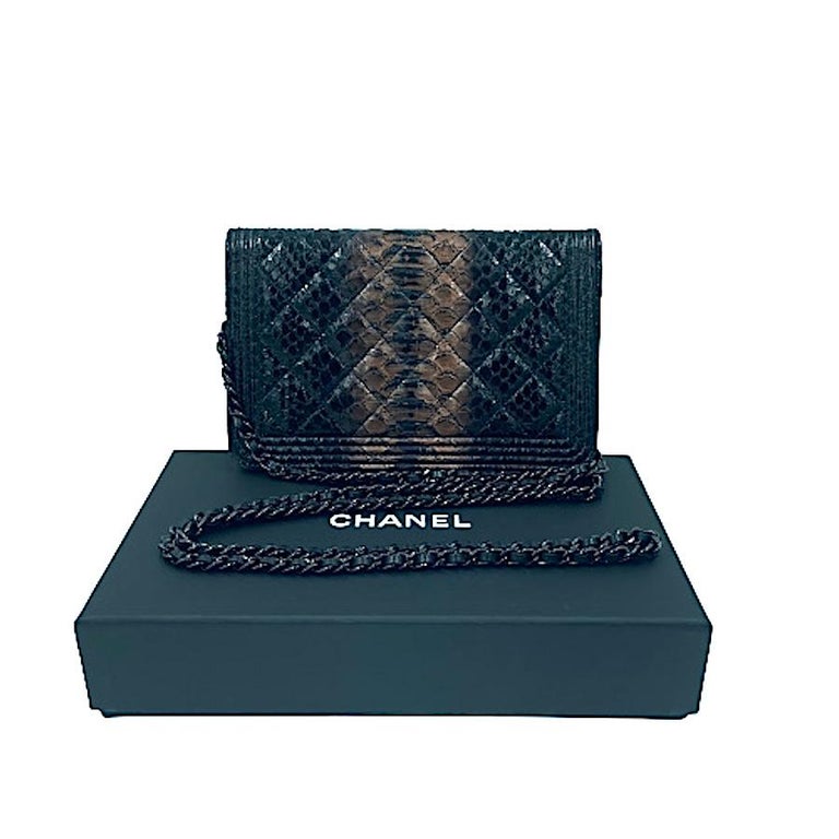Collector CHANEL Wallet on Chain Bag in Black Python Leather For Sale ...