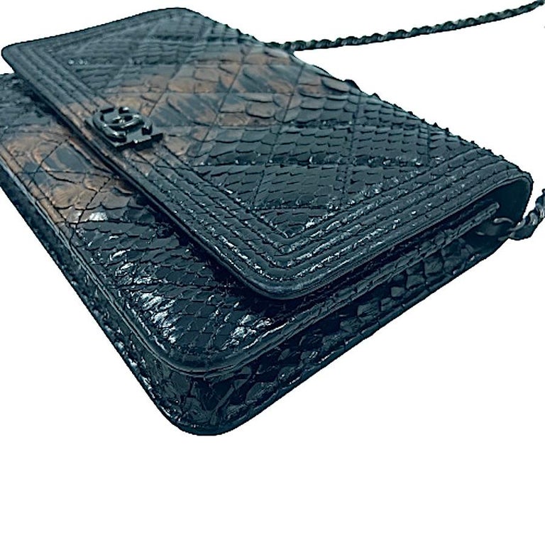 Collector CHANEL Wallet on Chain Bag in Black Python Leather For Sale ...