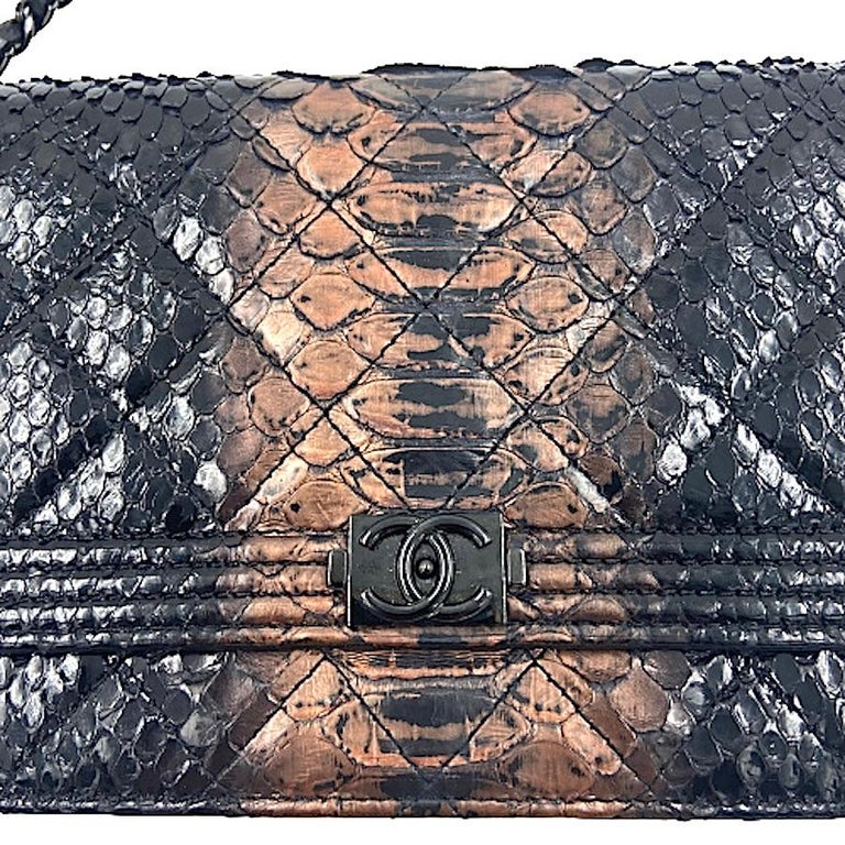 Collector CHANEL Wallet on Chain Bag in Black Python Leather For Sale ...