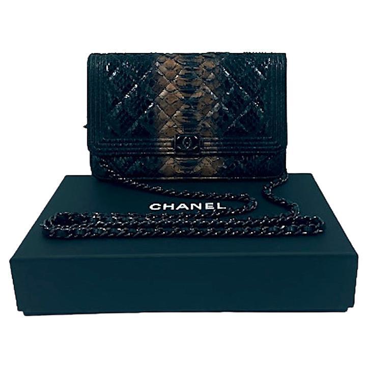 Collector CHANEL Wallet on Chain Bag in Black Python Leather For Sale ...
