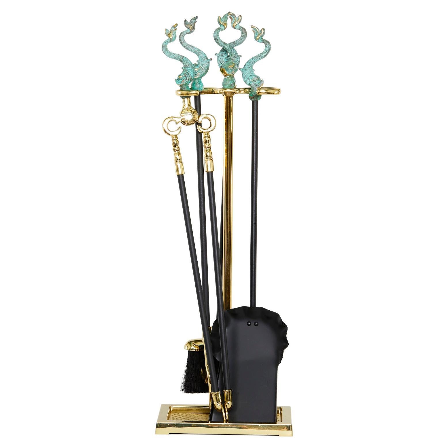 Brass Fire Tool Stand Attributed to Oscar Bach For Sale at 1stDibs