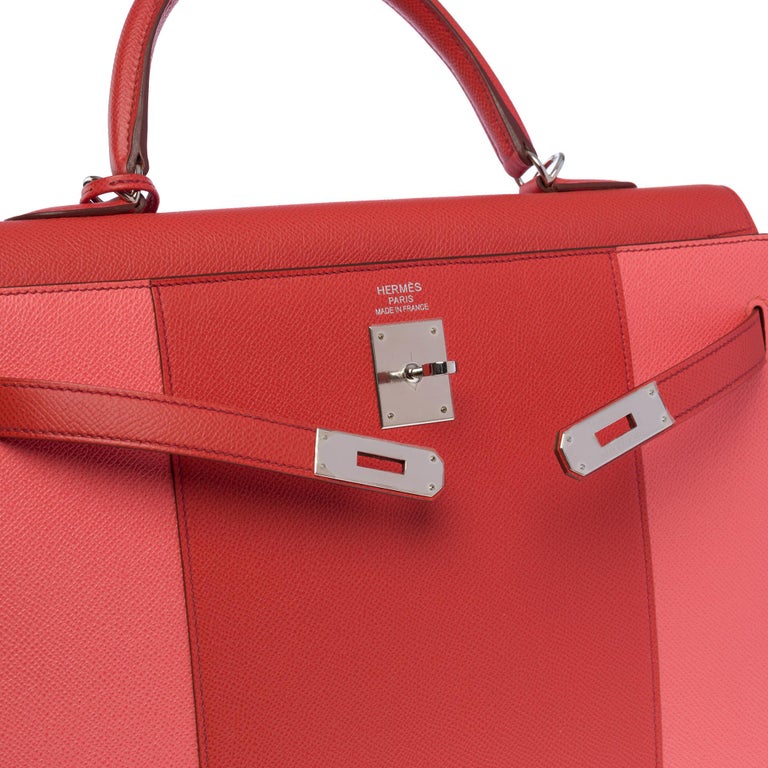 Collector Hermès Kelly 35 Flag strap in Pink corail / Flamingo epsom ...