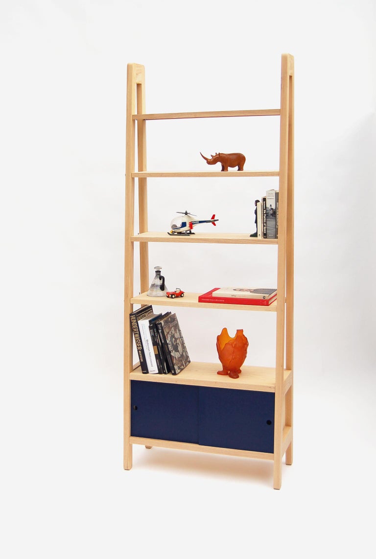 Collector Shelf in Ashwood with Blue Accents For Sale at 1stDibs