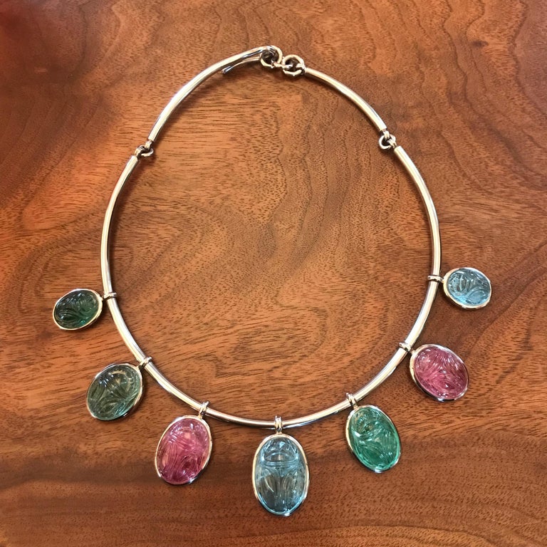 Colleen B. Rosenblat Tourmaline Rubellite Aquamarine Gold Scarab ...