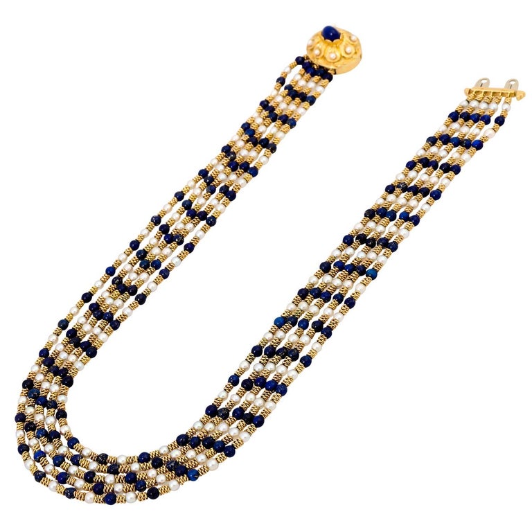 Collier with Pearls and Lapislazuli For Sale at 1stDibs