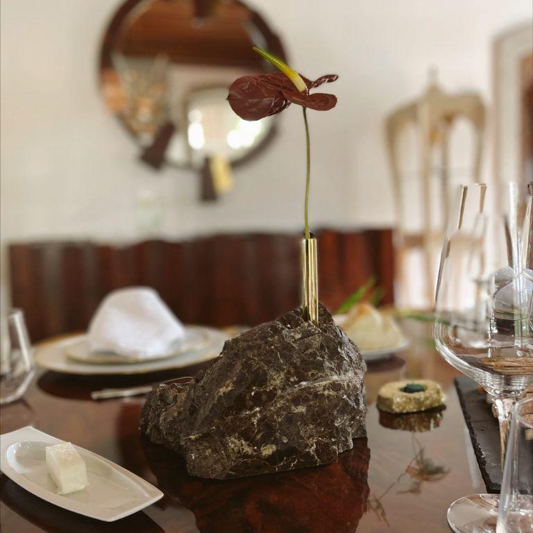 Collis I - Collis I: Biophilic Brass Plant Stand - Emperador Marble and ...