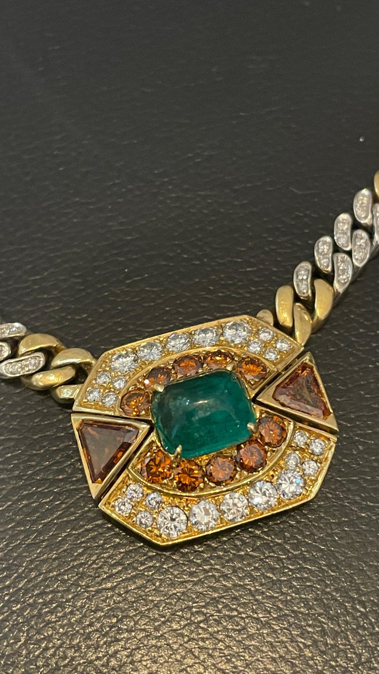 Colombian Cabochon Emerald Chain Necklace Gold Diamonds Fancy Brown ...