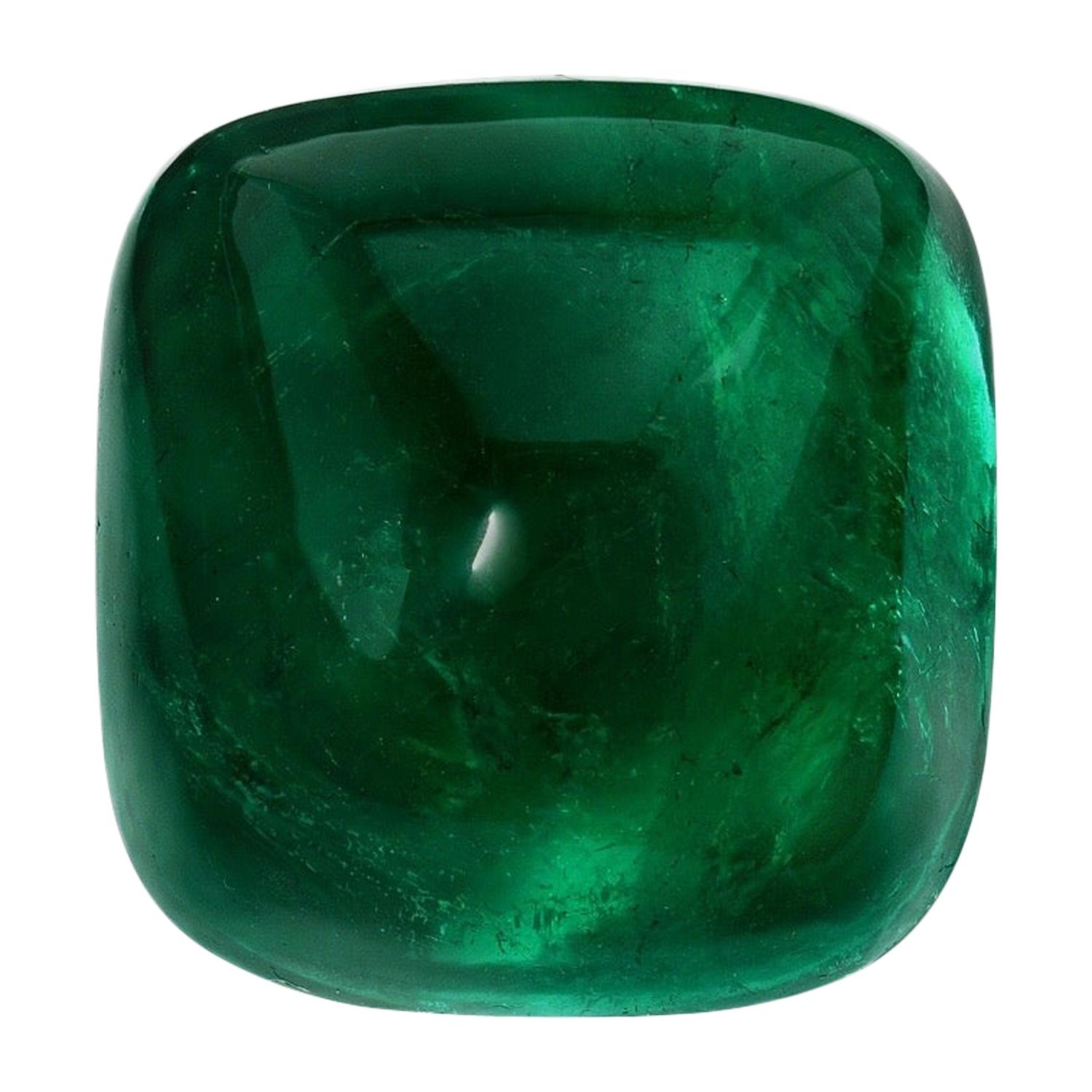 A Colombian Emerald Sugarloaf Cabochon and Diamond Ring For Sale at 1stdibs
