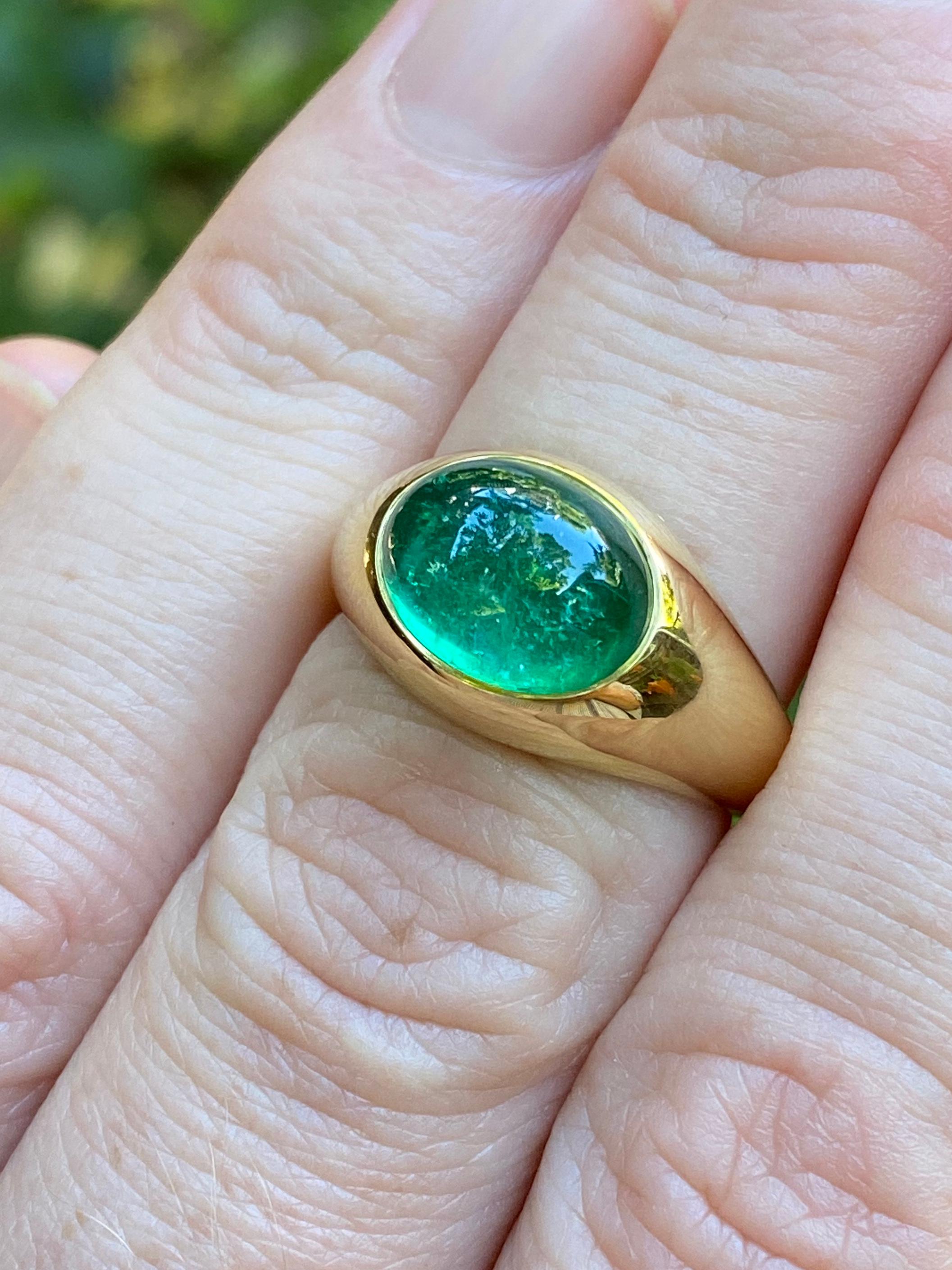 Colombian Emerald Cabochon Ring in 18 Karat Gold at 1stDibs | men's ...