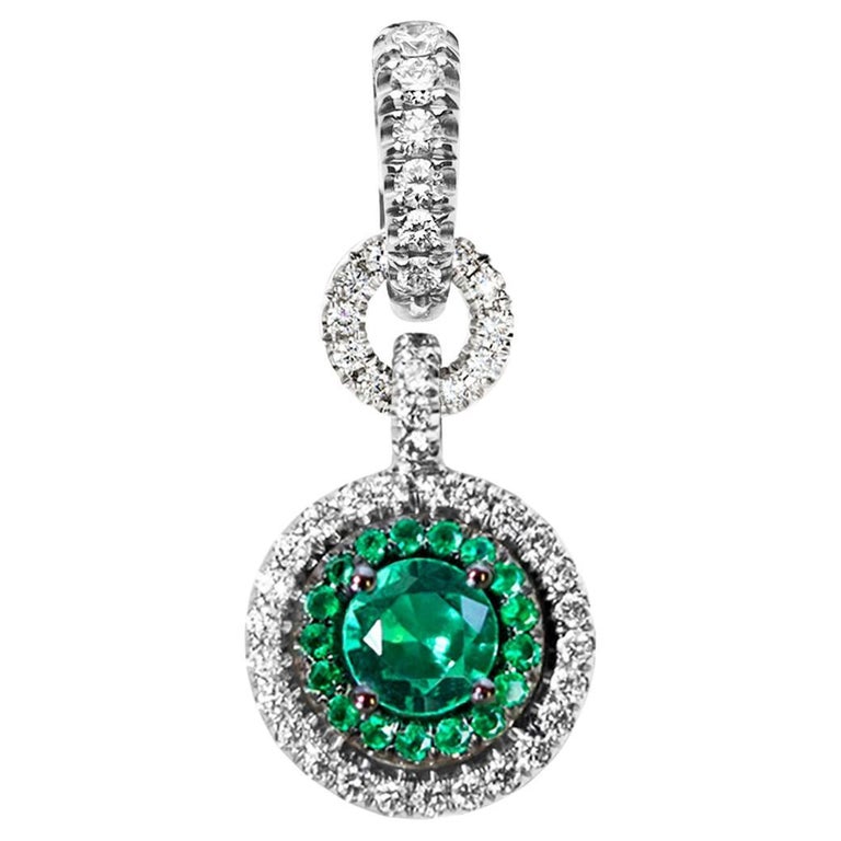 Colombian Emerald Diamond Halo Pendant and Diamond Enhancer Bail For ...