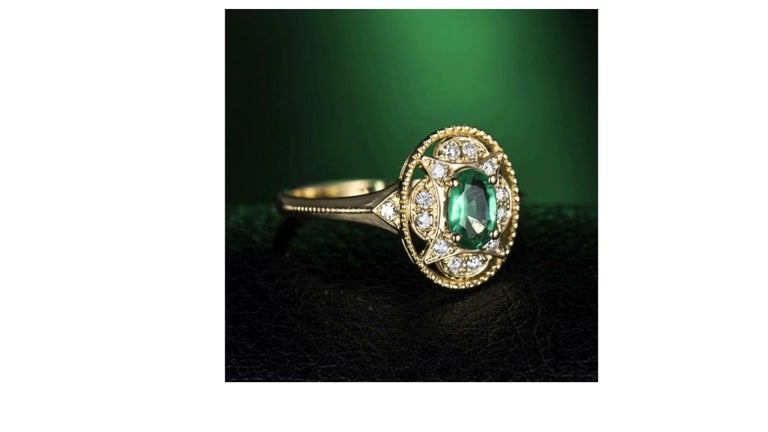 Colombian Emerald Diamond Ring 28k Yellow Gold For Sale at 1stDibs ...