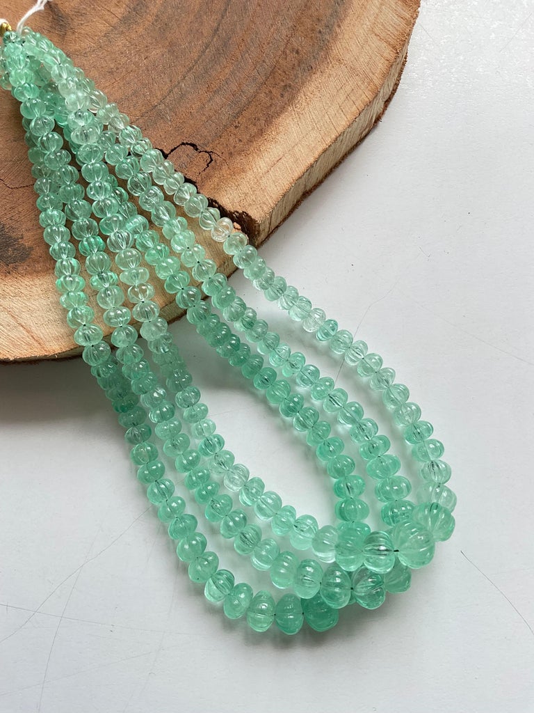 Colombian Emerald Fluted Beaded Jewelry Necklace Melon Beads Gem ...