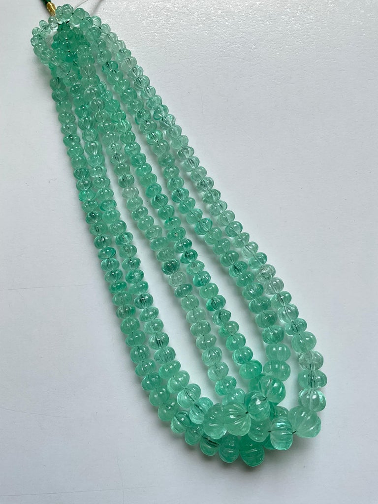 Colombian Emerald Fluted Beaded Jewelry Necklace Melon Beads Gem ...