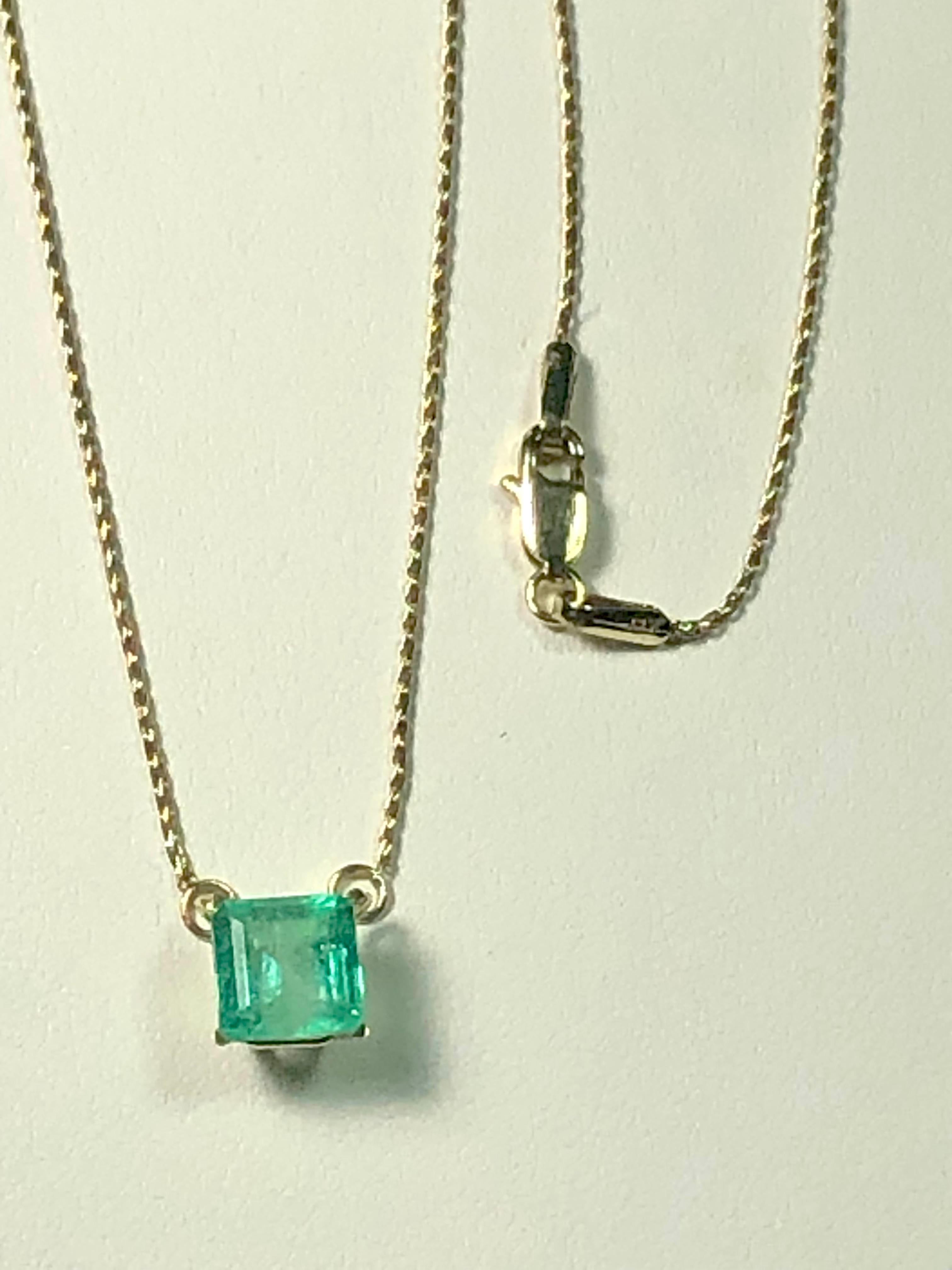 Colombian Emerald Square Solitaire Pendant Drop Necklace in 14k For ...