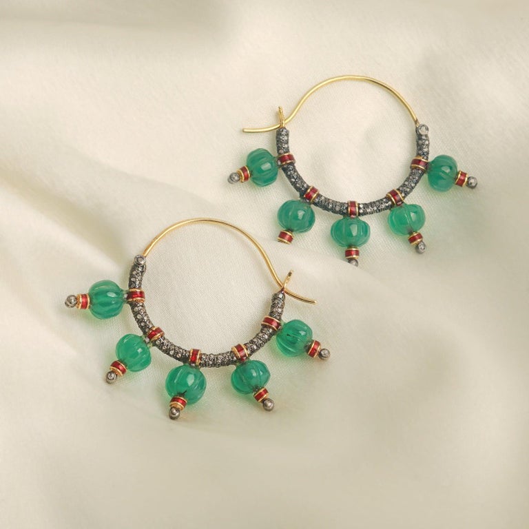 Colombo Gold Diamond and Onyx Hoop Earrings For Sale at 1stDibs