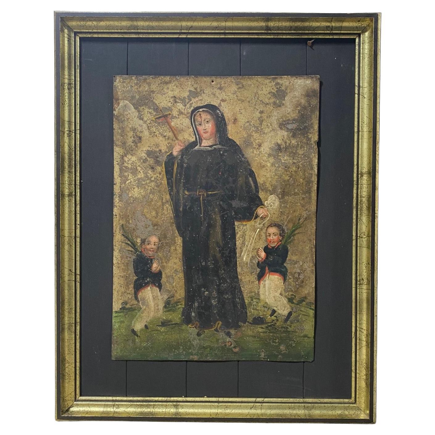 Colonial Mexican Folk Art Ex-Voto Retablo Painting of Saint Rita De ...