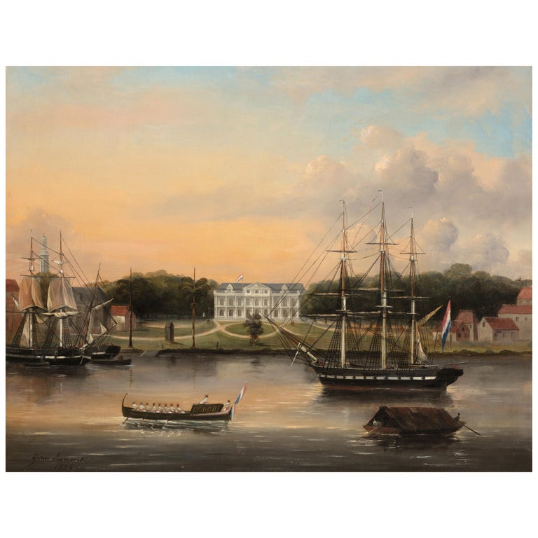 Colonial Painting of the Parliament of Surinam, Governor's Palace, 19th ...