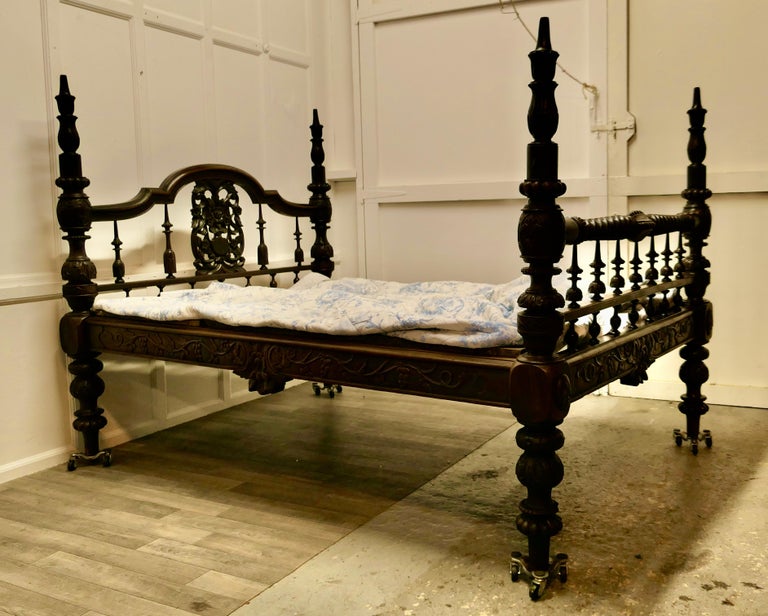 Colonial Raj Double Bed, Anglo Indian Carved Double Bed For Sale at 1stDibs