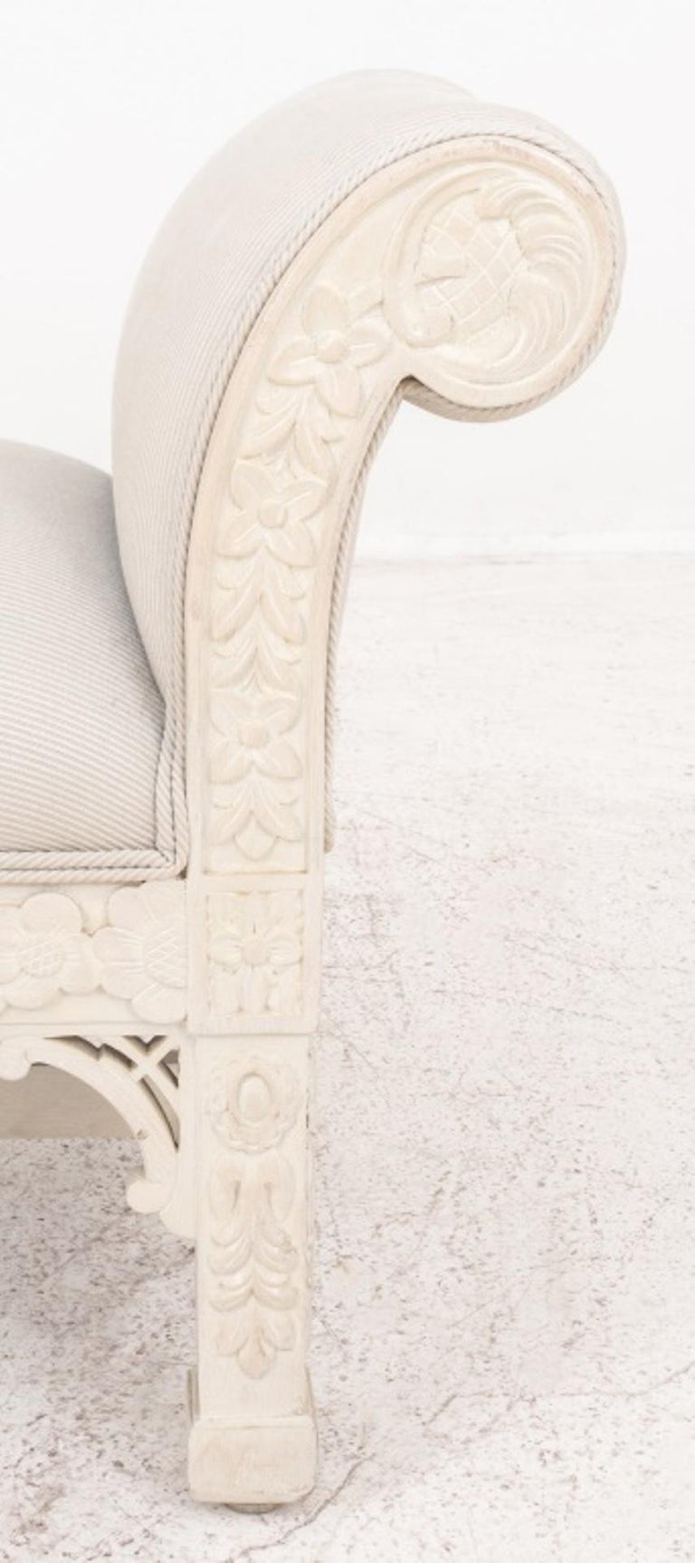 Colonial Style Carved Wood Upholstered Bench For Sale at 1stDibs