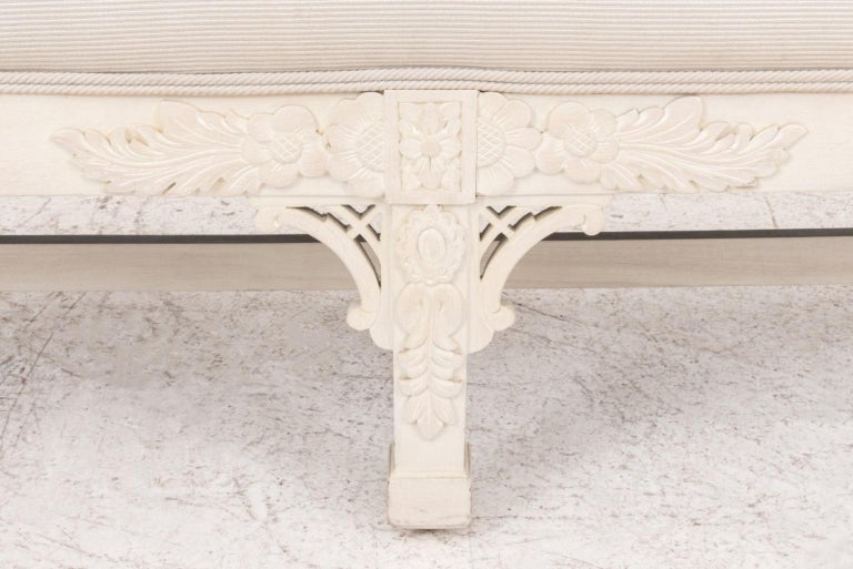 Colonial Style Carved Wood Upholstered Bench For Sale at 1stDibs