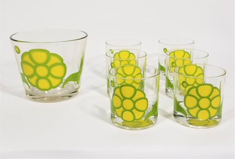 Colony Glassware Barware Mid Century Set of 6 with Ice Bucket at 1stDibs