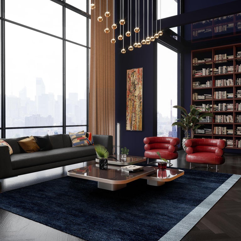 Color Block Deep Blue - Plain Traditional Hand Knotted Bamboo Silk Rug ...