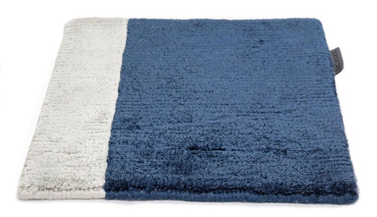 Color Block Deep Blue - Plain Traditional Hand Knotted Bamboo Silk Rug ...