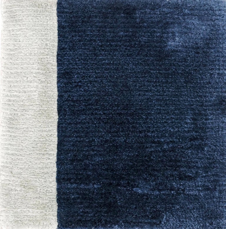 Color Block Deep Blue - Plain Traditional Hand Knotted Bamboo Silk Rug ...