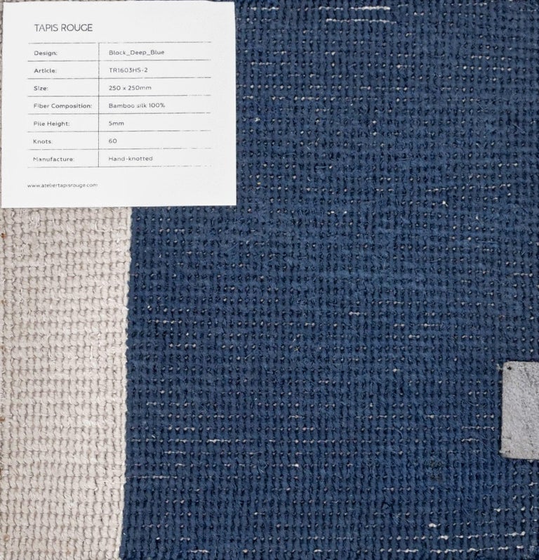 Color Block Deep Blue - Plain Traditional Hand Knotted Bamboo Silk Rug ...