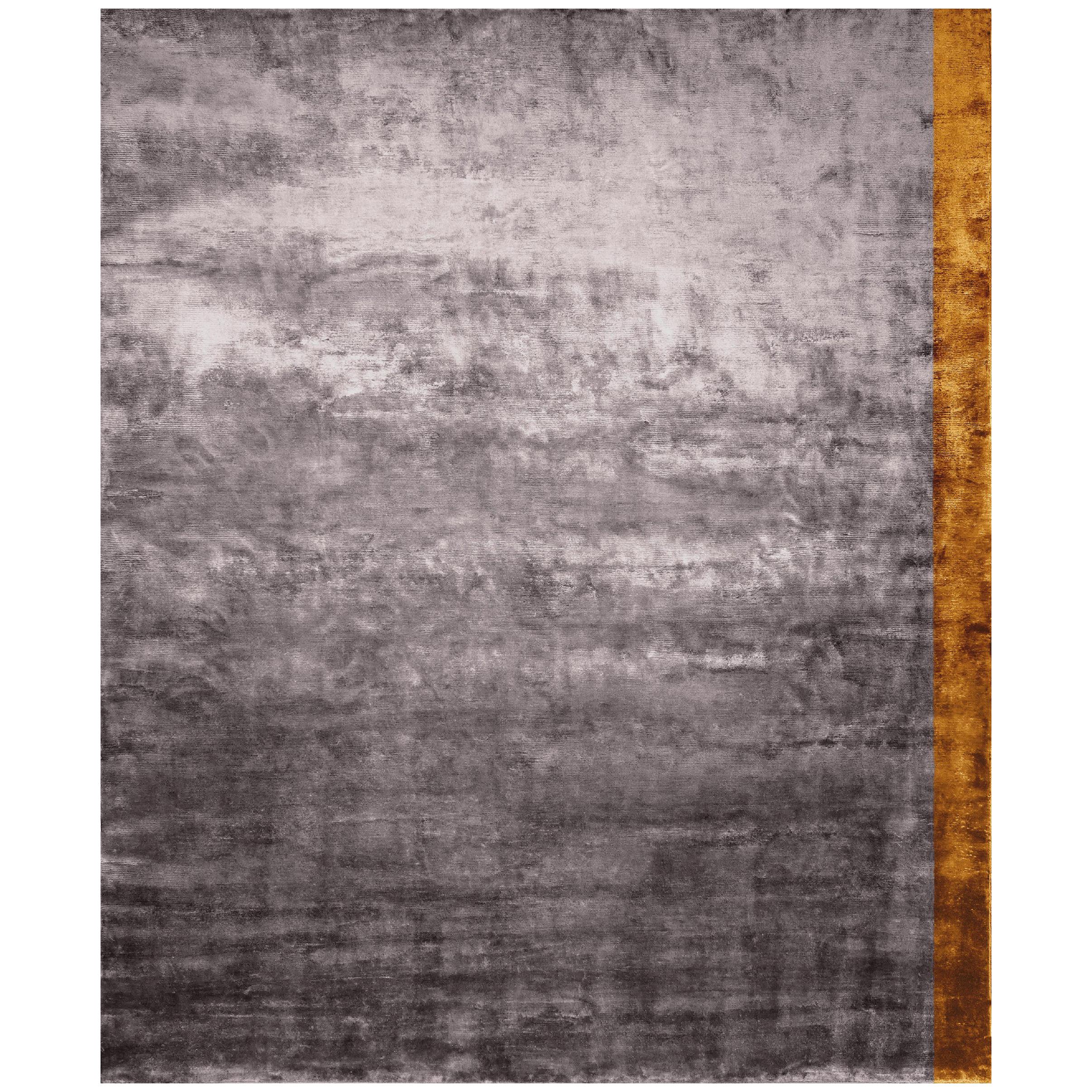 Color Block Black - Plain Contemporary Hand Knotted Bamboo Silk Rug For ...