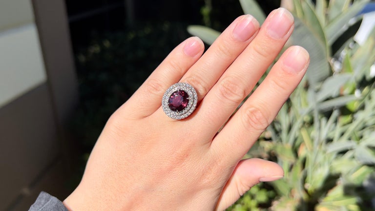 Color Change Garnet Ring with Double Diamond Halo 18K Gold For Sale at ...