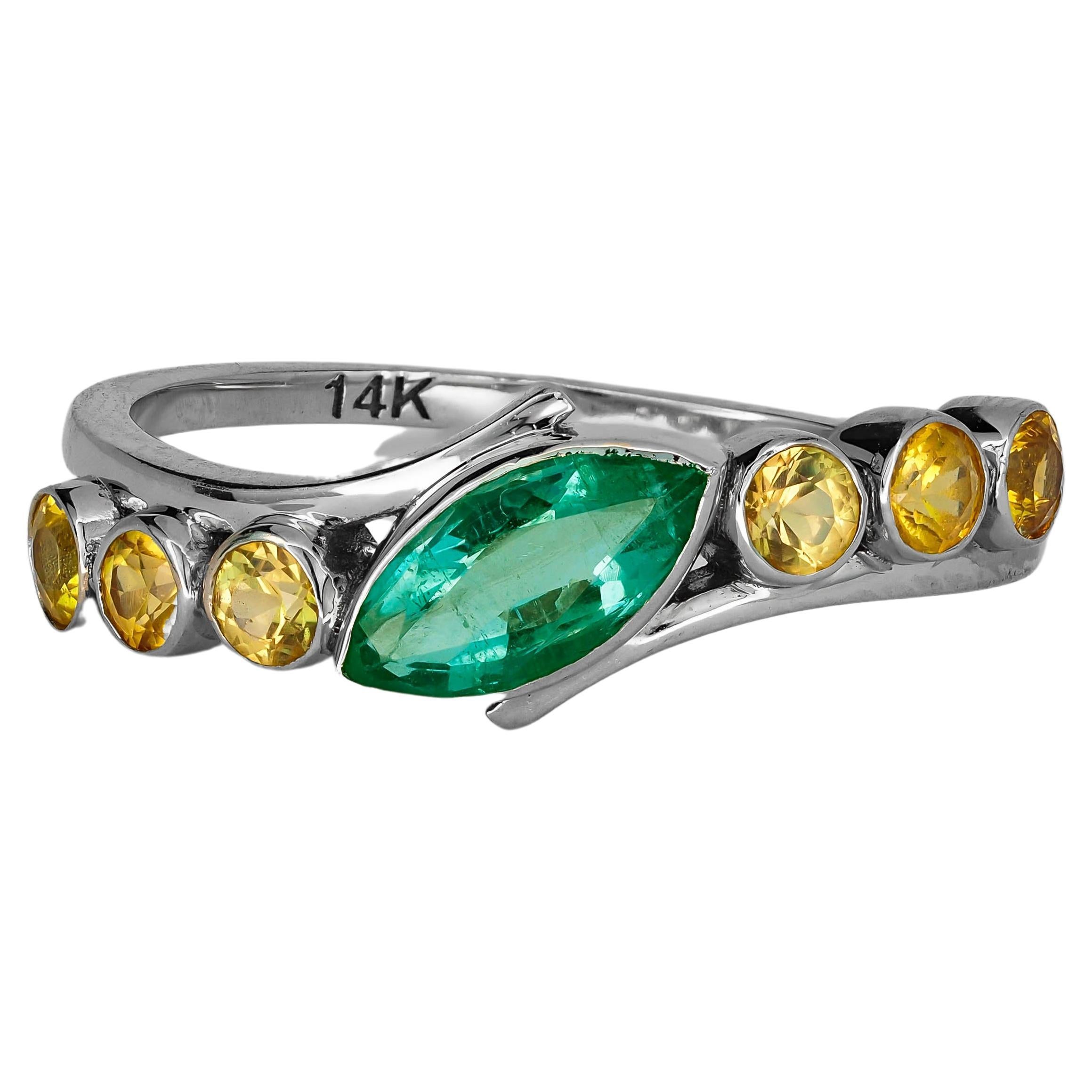 14k Gold Color Contrast Ring with Red Garnet, Yellow Sapphire and ...