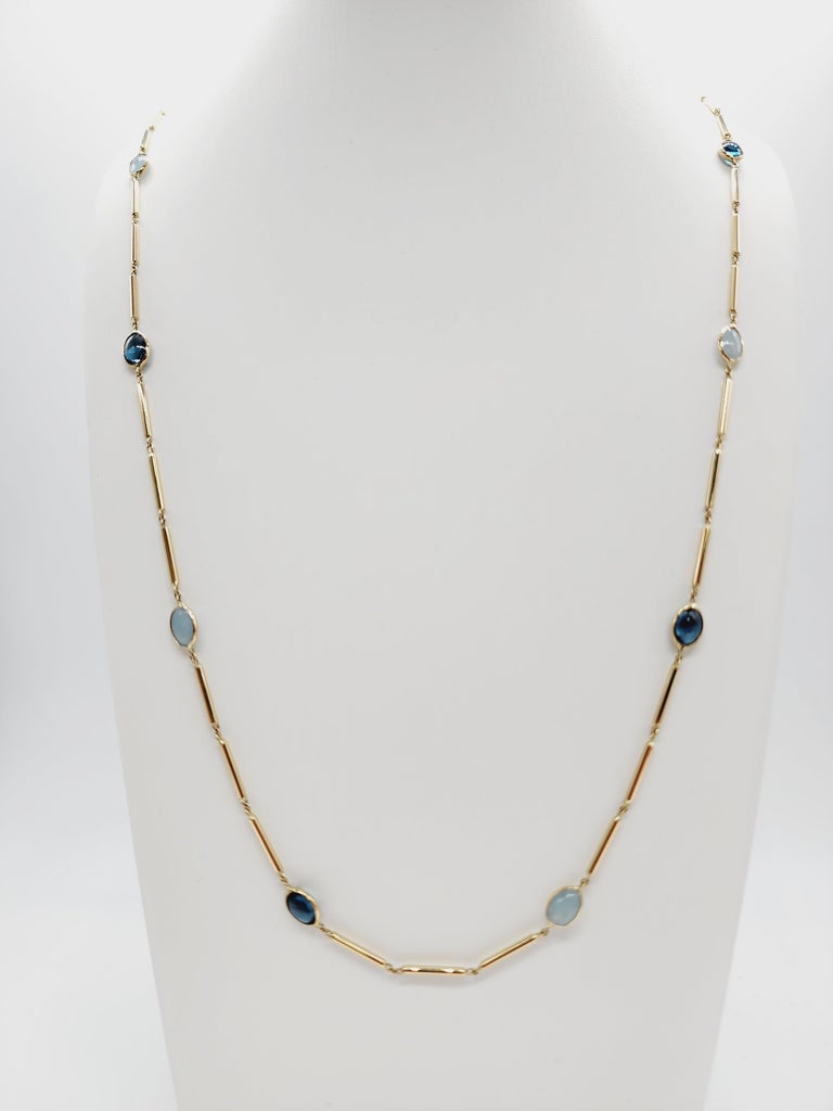 Color Tourmaline Gem Yellow Gold Link Chain Necklace For Sale at 1stDibs
