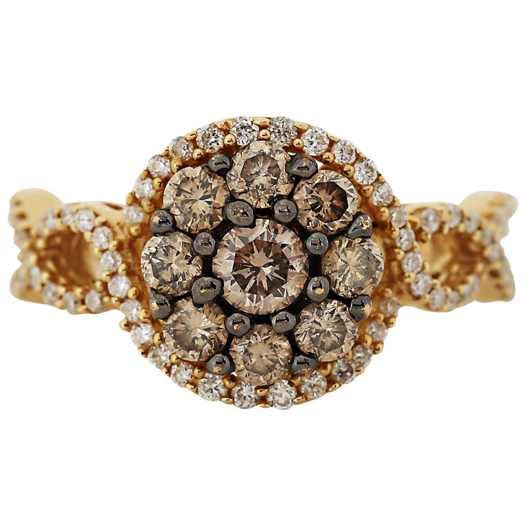 Colored Diamond Cluster Ring For Sale at 1stDibs