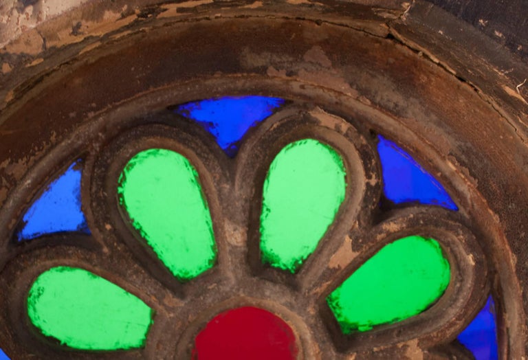 Colored Glass and Teak Wood Window from Portuguese Goa at 1stDibs