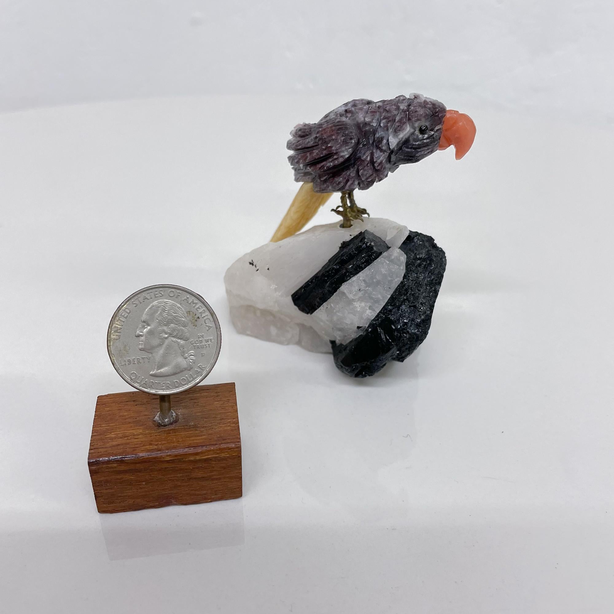 Stone Mounted BIRD Sculpture Modern Art in Colored Quartz Rock 1980s ...