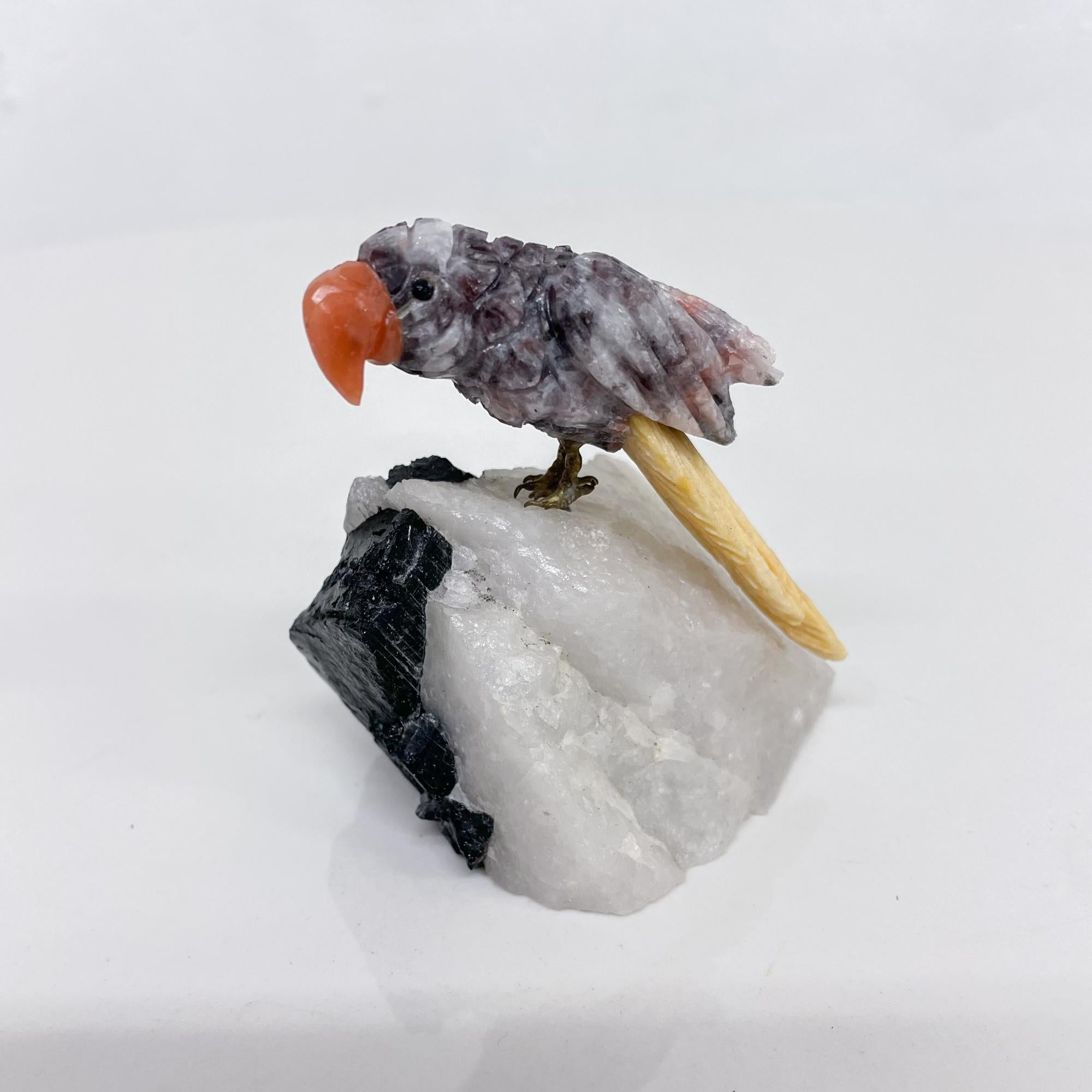 Stone Mounted BIRD Sculpture Modern Art in Colored Quartz Rock 1980s ...