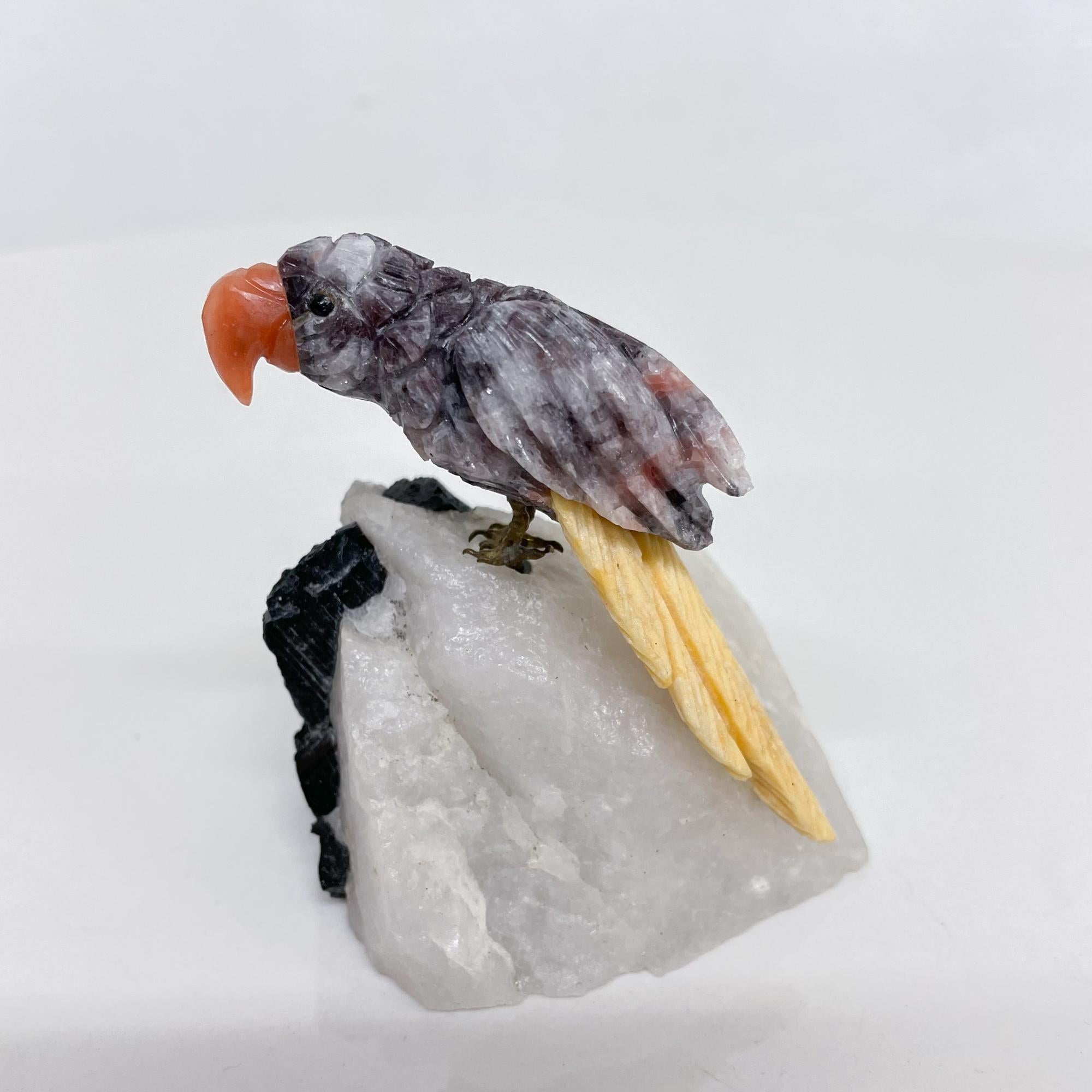 Stone Mounted BIRD Sculpture Modern Art in Colored Quartz Rock 1980s ...