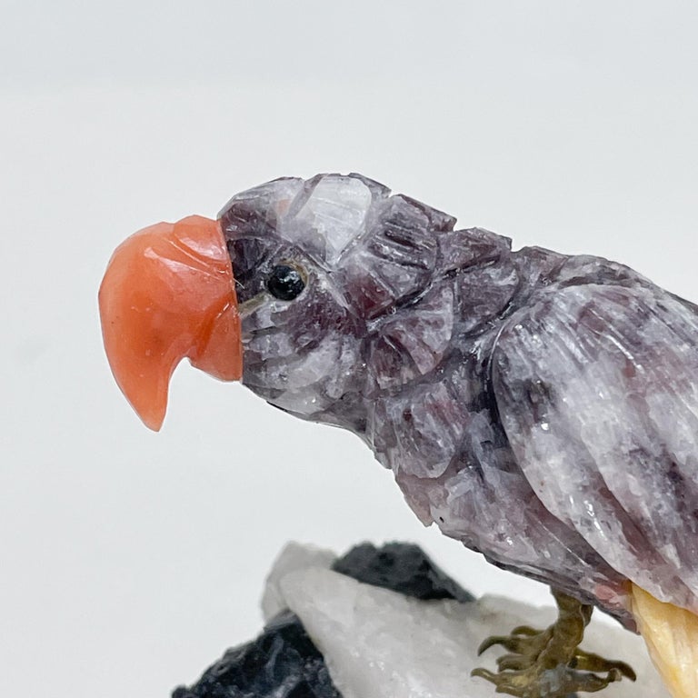 Stone Mounted BIRD Sculpture Modern Art in Colored Quartz Rock 1980s ...