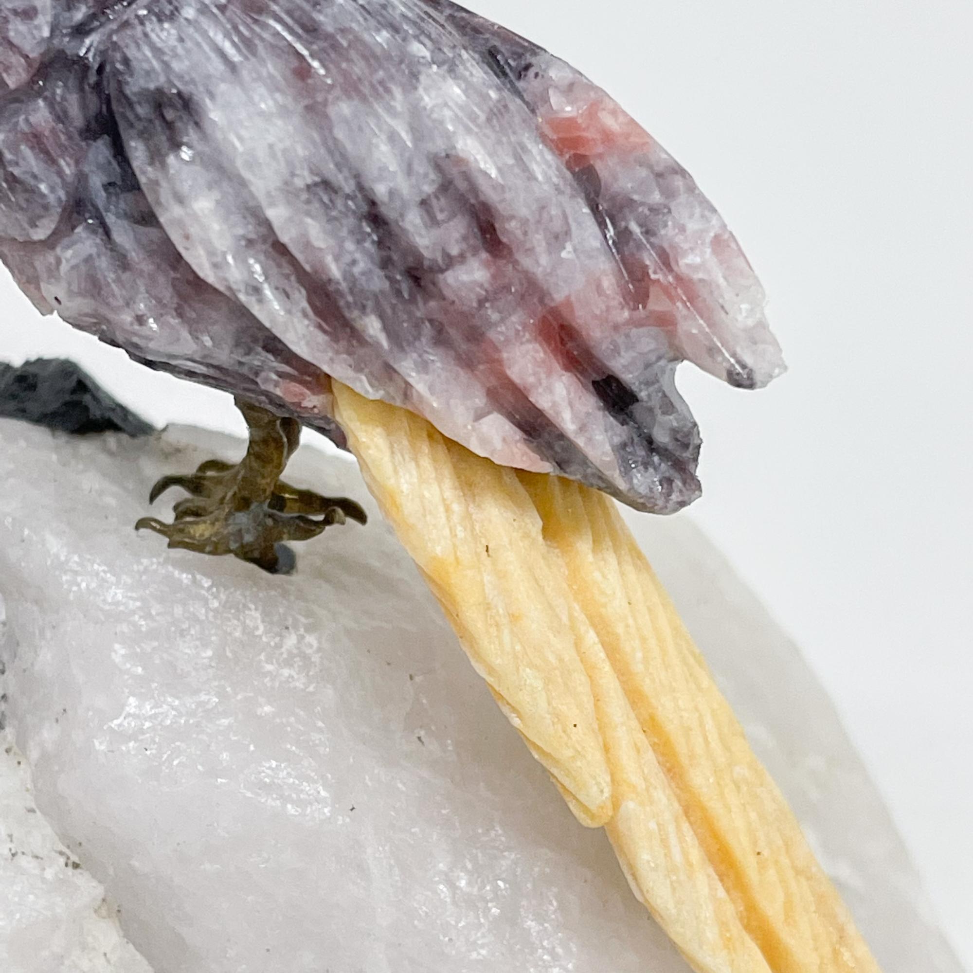 Stone Mounted BIRD Sculpture Modern Art in Colored Quartz Rock 1980s ...
