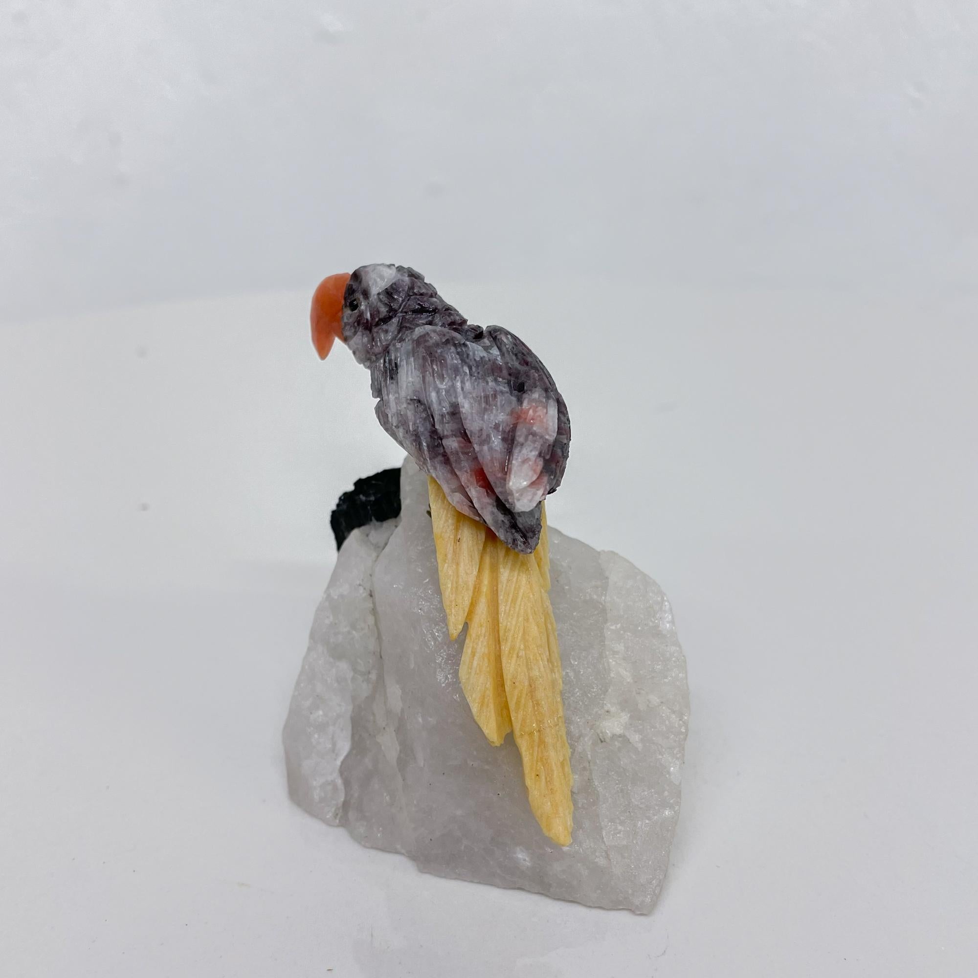 Stone Mounted BIRD Sculpture Modern Art in Colored Quartz Rock 1980s ...