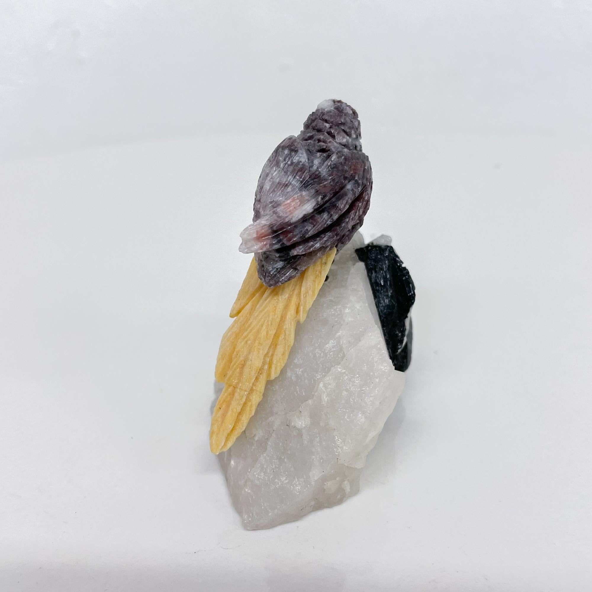 Stone Mounted BIRD Sculpture Modern Art in Colored Quartz Rock 1980s ...